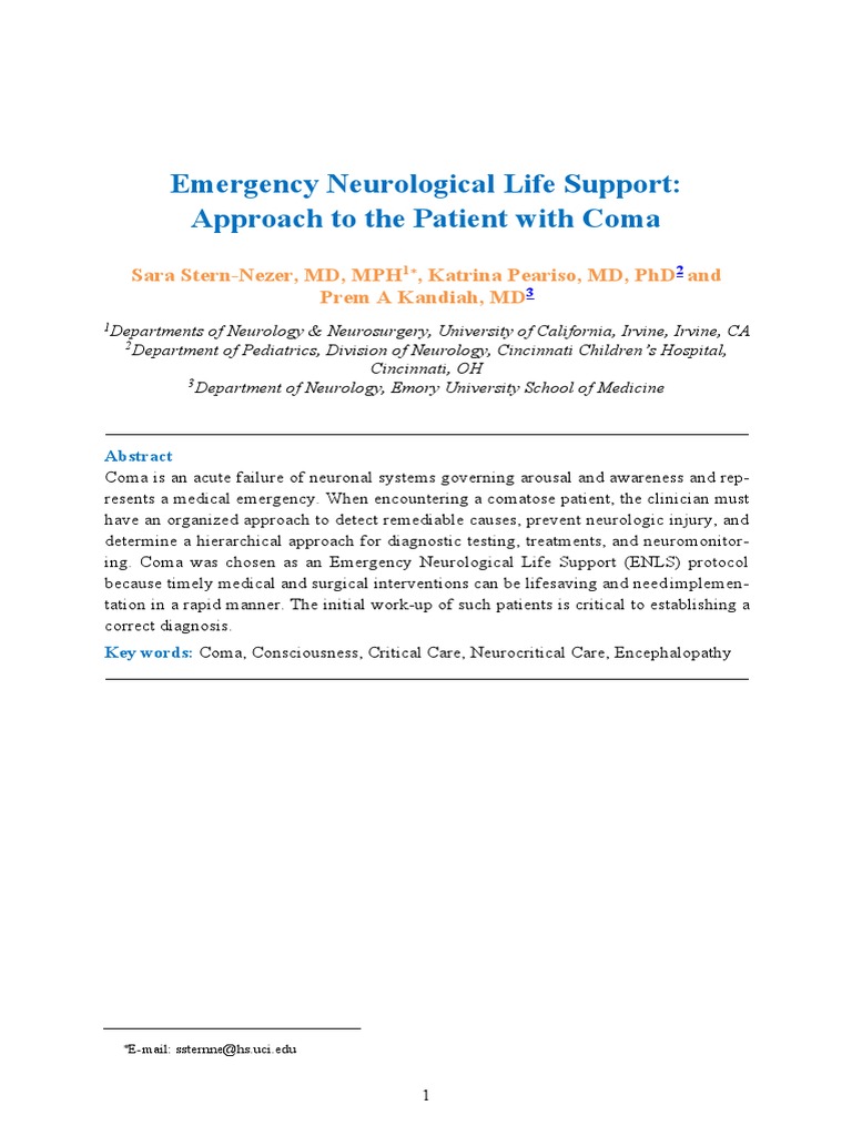 Module 4 - Approach To The Comatose Patient | PDF | Coma | Stroke