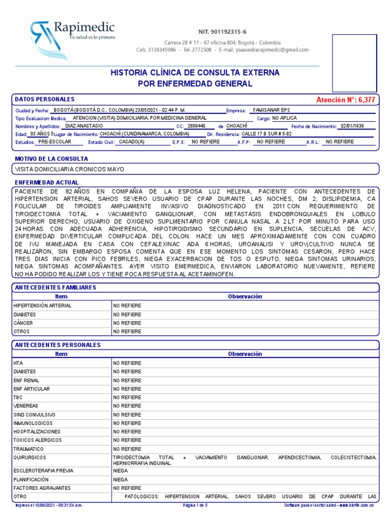 Historia Clínica de Consulta Externa Por Enfermedad General: Datos Personales | PDF ...