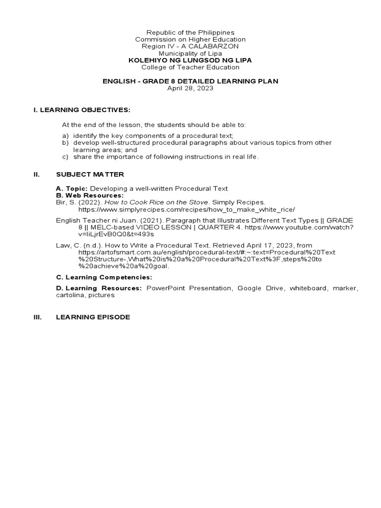 Lesson Plann | PDF | Classroom | Cognitive Science