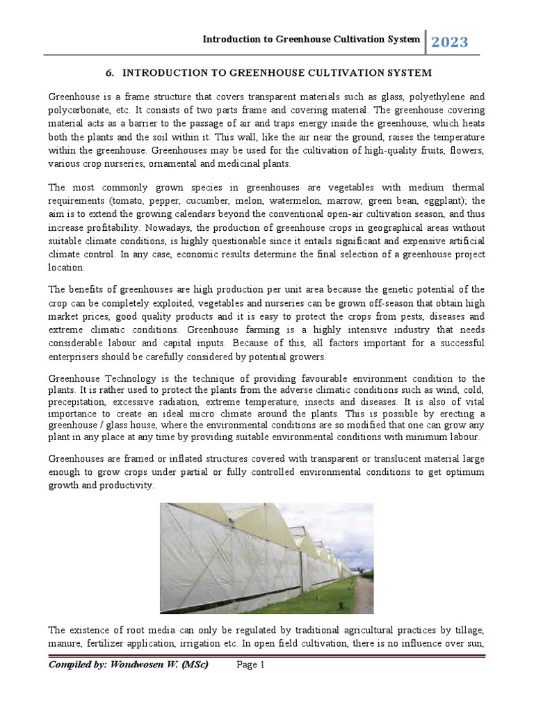 CH-6 Introduction To Greenhouse Cultivation System | PDF CH-6 Introduction To Greenhouse Cultivation System | PDF