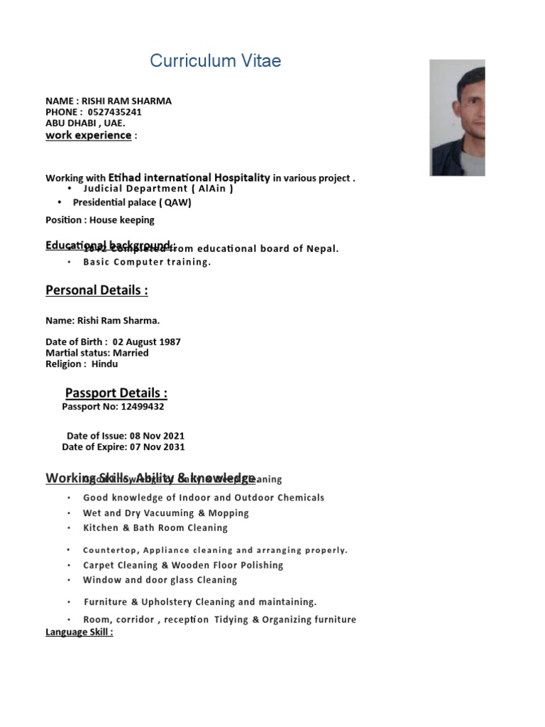 Curriculum Vitae: Work Experience Etihad International Hospitality | PDF