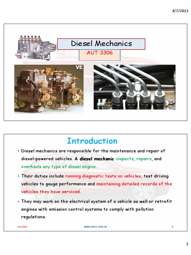 Diesel Mechanics 2023 Handout 01 | PDF | Diesel Engine | Internal ...