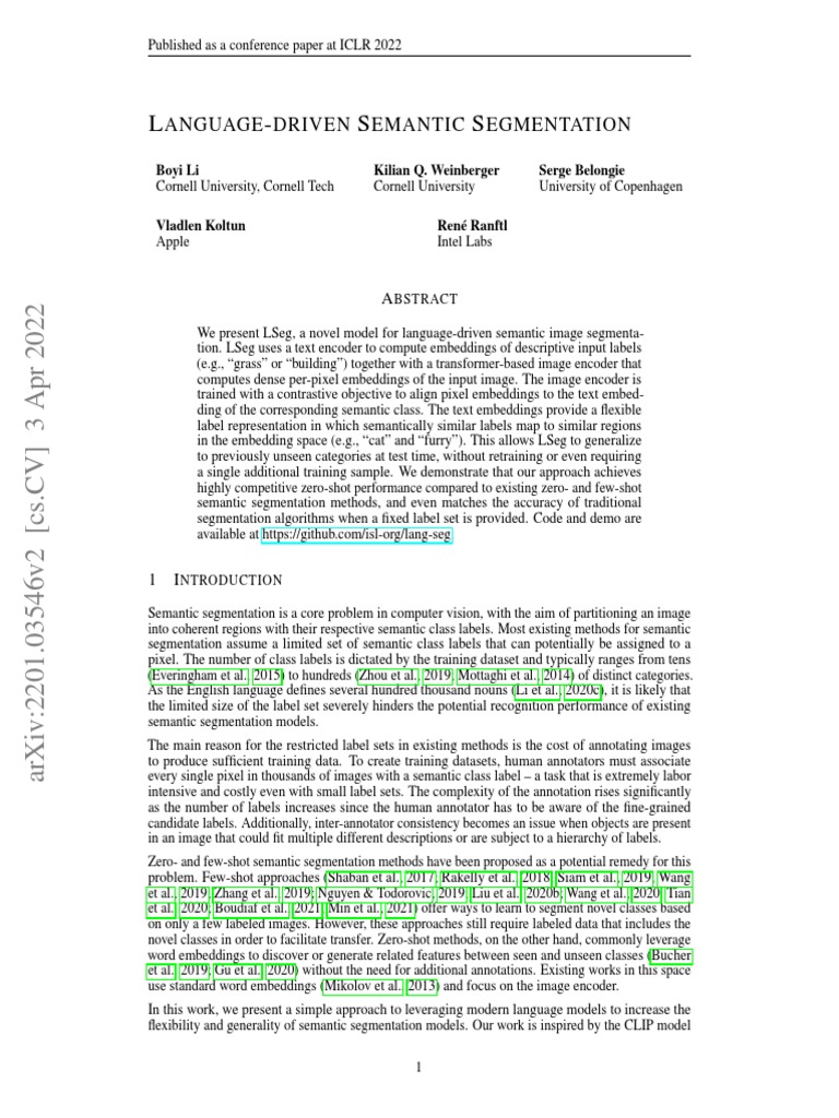 Language Driven Semantic Segmentation Pdf Image Segmentation Cognitive Science