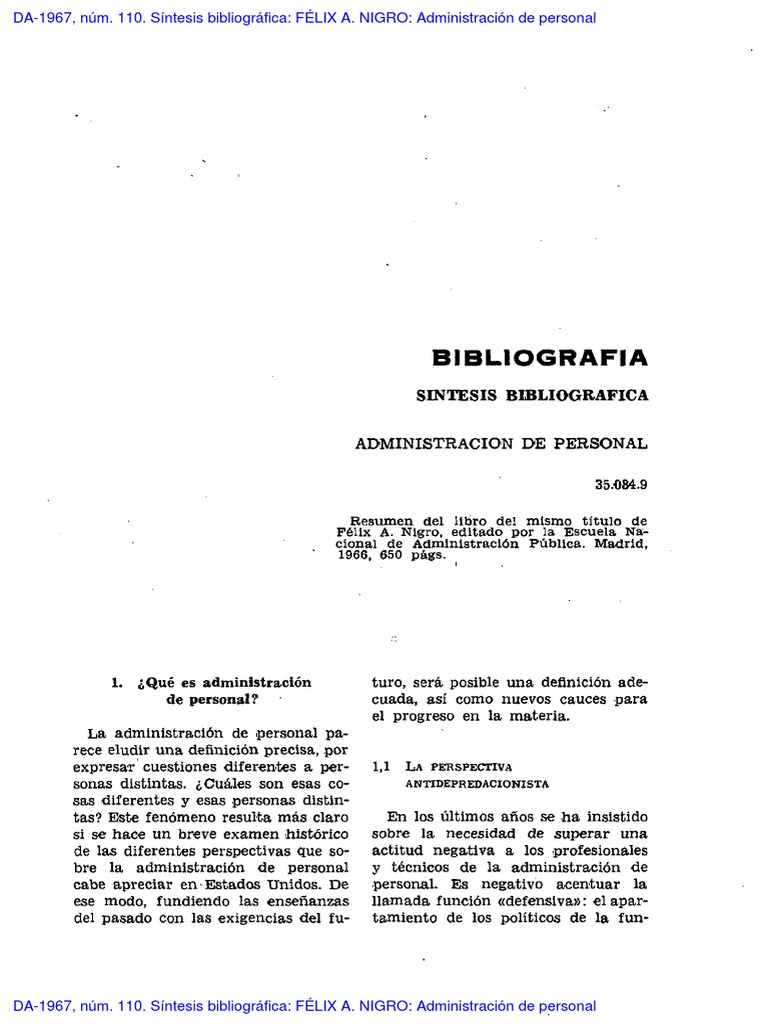 Síntesis bibliográfica FÉLIX A. NIGRO Administración de personal | PDF ...