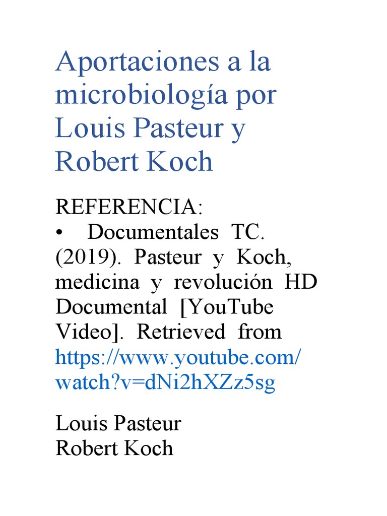 Aportaciones A La Microbiología Por Louis Pasteur y Robert Koch | PDF