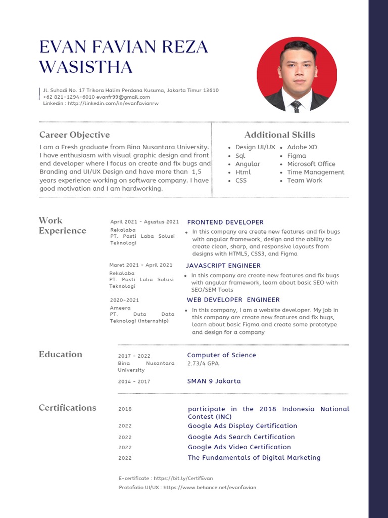 CV Evan Favian Reza Wasistha | PDF
