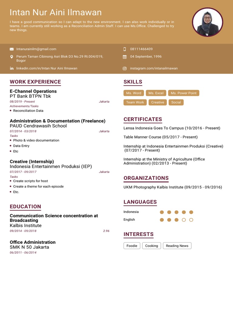 CV Intan | PDF | Communication | Cognition