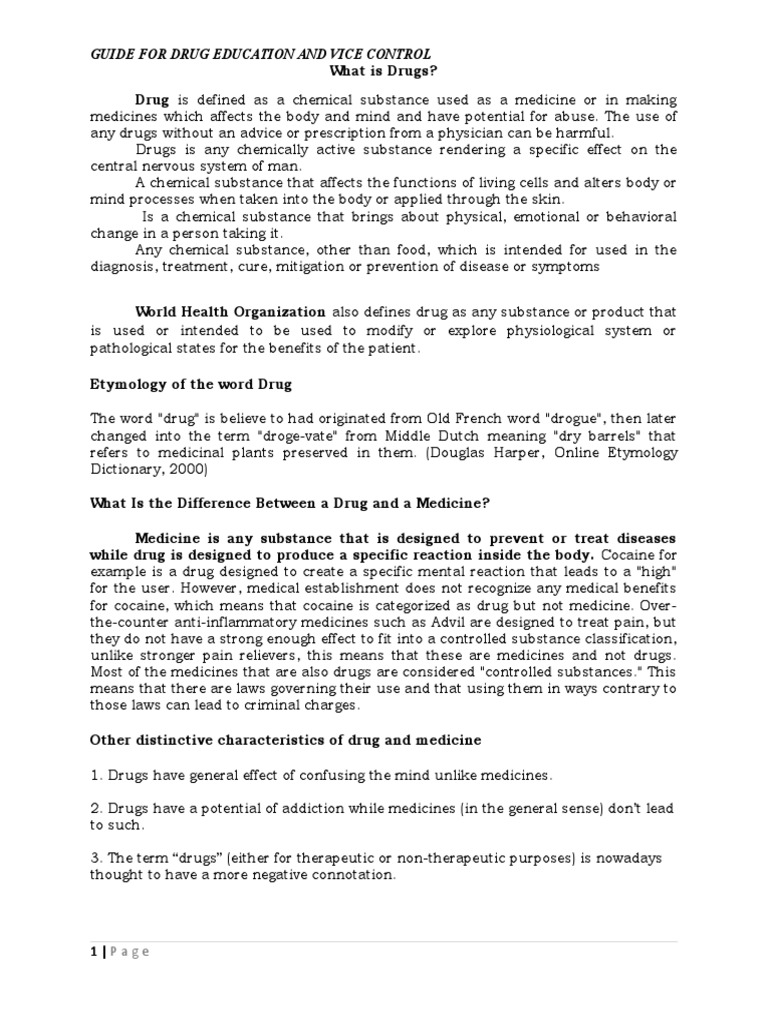 Guide For Drug Education and Vice Control | PDF | Stimulant | Dose ...
