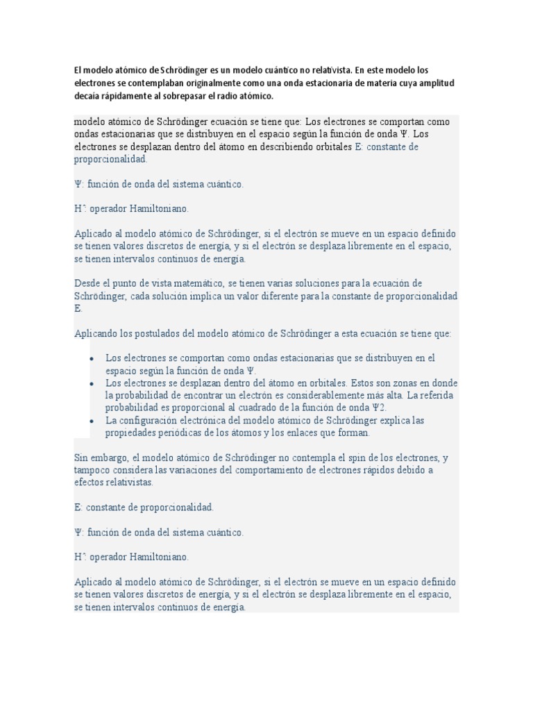 El Modelo Atómico de Schrödinger | Descargar gratis PDF | Ecuación de ...