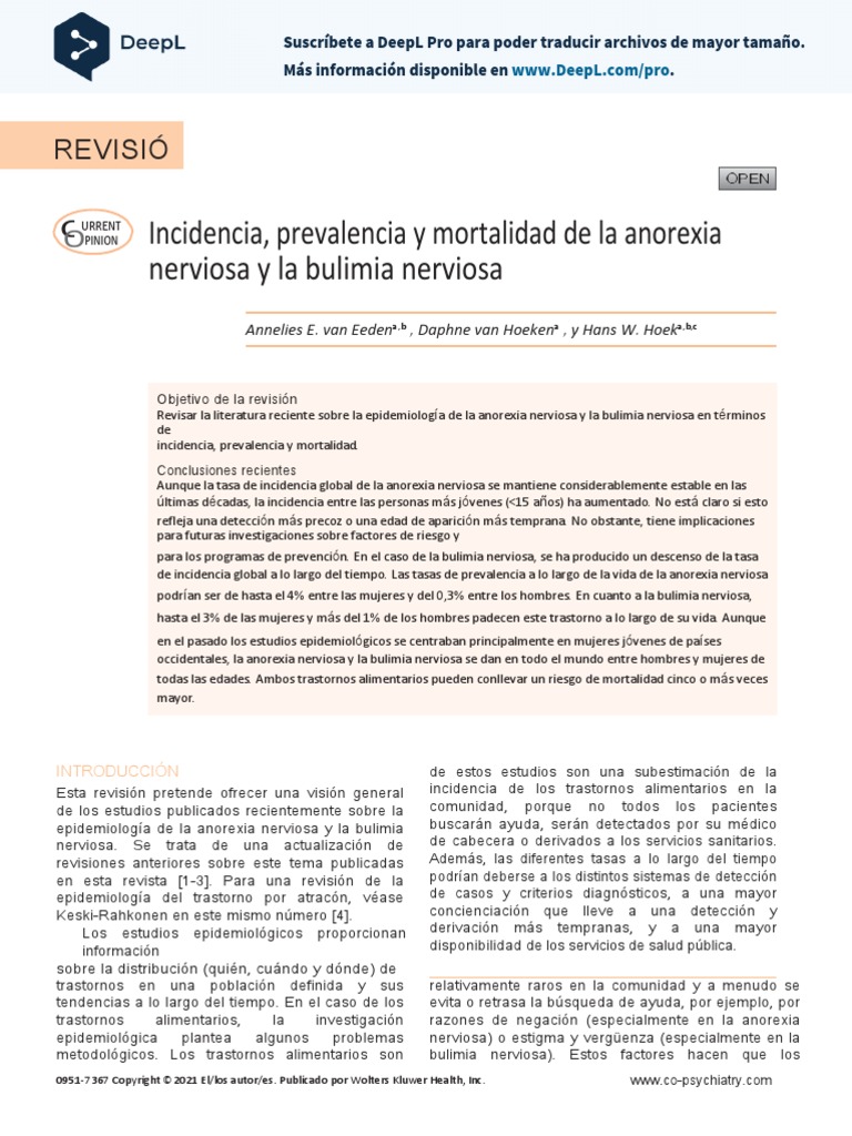 Incidence, Prevalence and Mortality of Anorexia and Bulimia es-ES | PDF