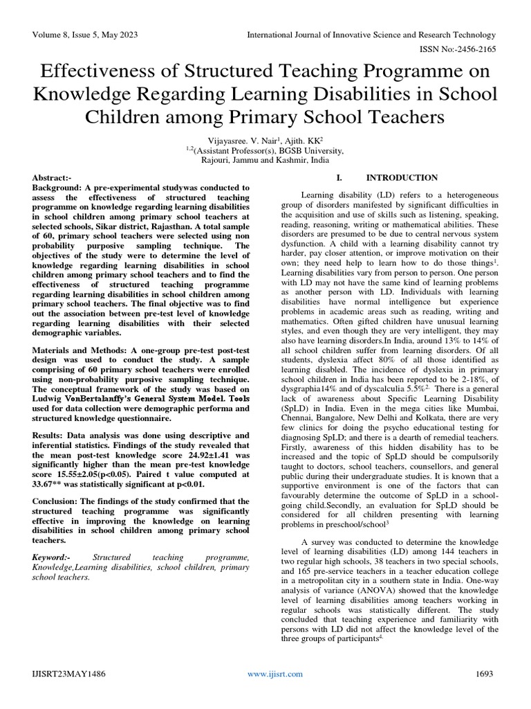 Effectiveness of Structured Teaching Programme On Knowledge Regarding ... Effectiveness of Structured Teaching Programme On Knowledge Regarding ...