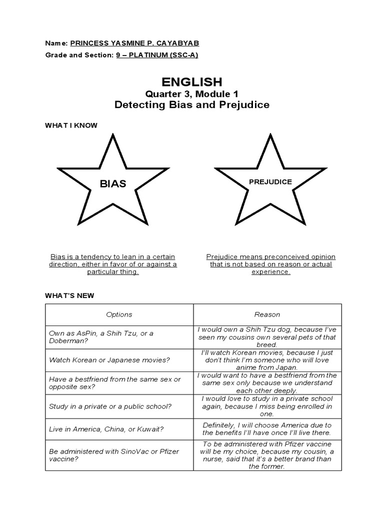 English: Detecting Bias and Prejudice | PDF | Bias | Prejudices