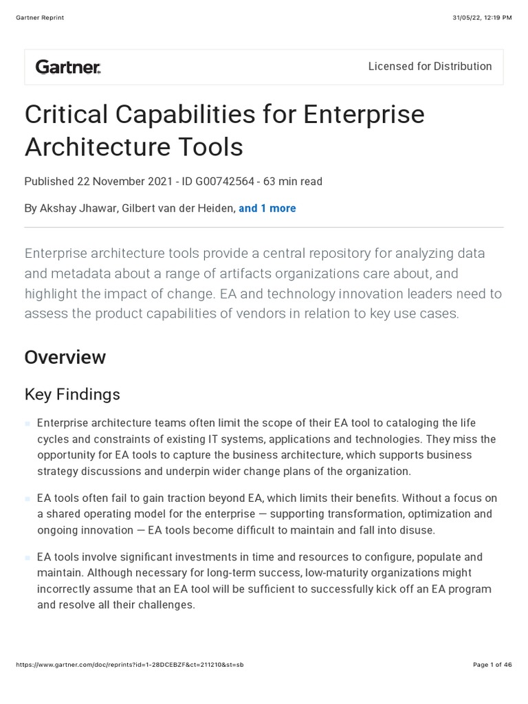 Critical Capabilities For Enterprise Architecture Tools: Key Findings ...
