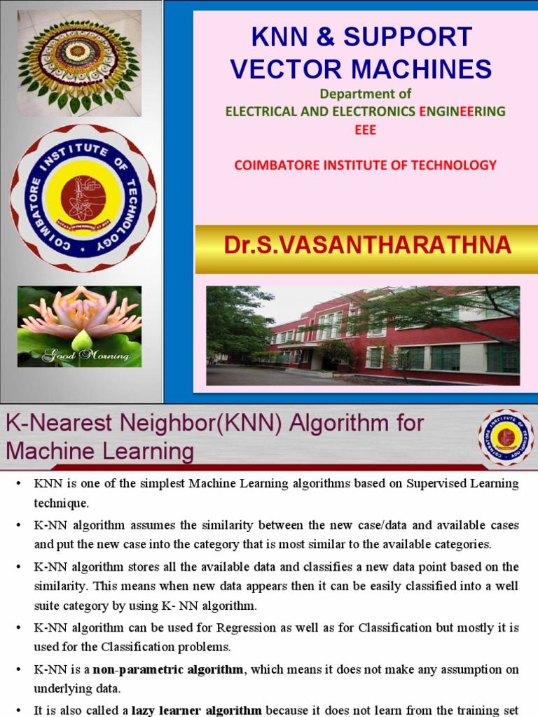 KNN & Support Vector Machines: Dr.S.Vasantharathna | PDF