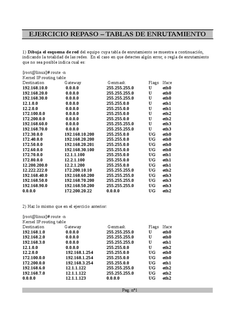 Ejercicios Repaso Tablas de Enrutamiento | PDF | Dirección IP | Enrutador (Computación)