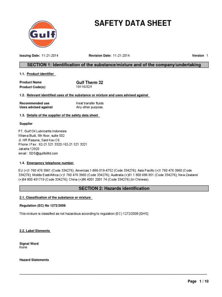 Gulf Therm SDS - EN - F.PDF' (MSDS Oil Therm) | PDF