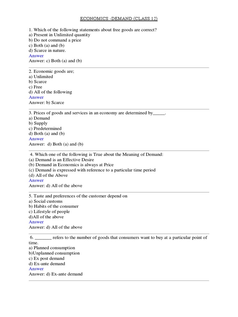 Demand MCQ | PDF | Demand | Demand Curve
