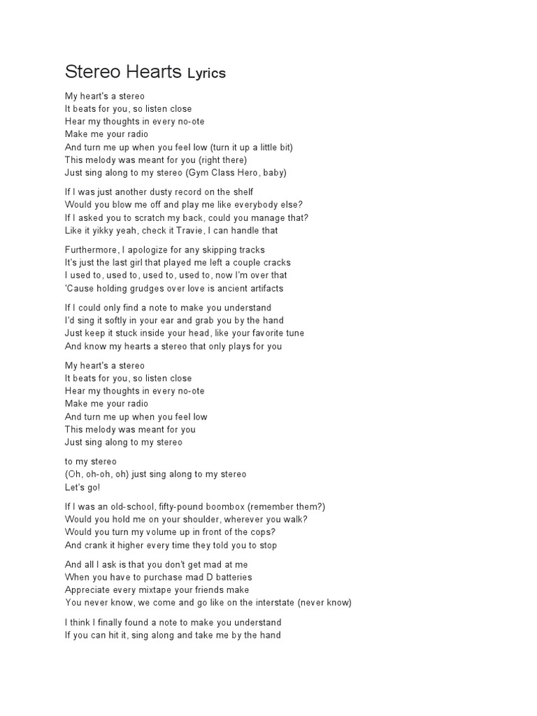 Stereo Hearts Lyrics | PDF