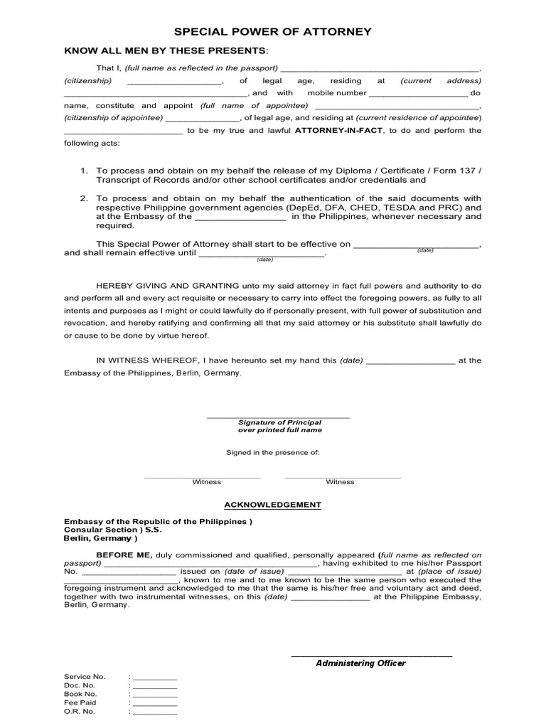 Special Power of Attorney For School and Work Credentials | PDF | Power ...