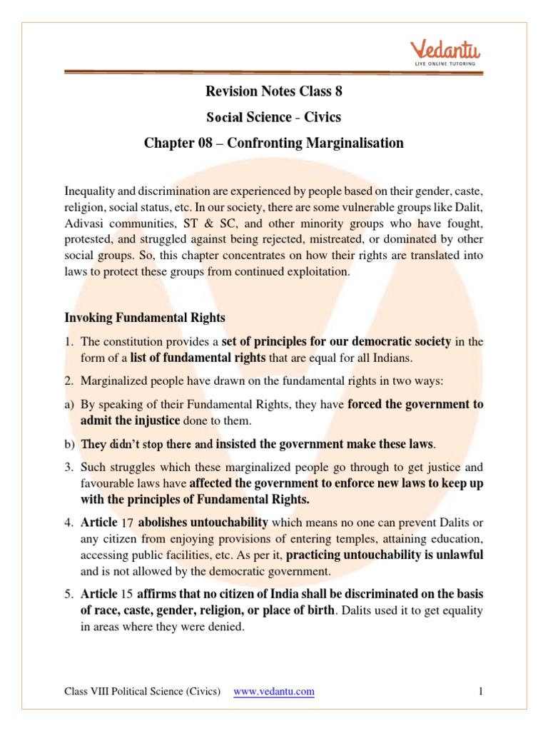 CBSE Class 8 Political Science (Civics) Chapter 8 Notes - Confronting ...