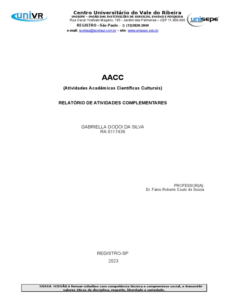 AACC - Relatório Gabriella Godoi Da Silva | PDF