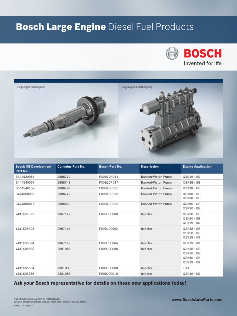 Bosch Large Engine Diesel Fuel Products: Ask Your Bosch Representative ...