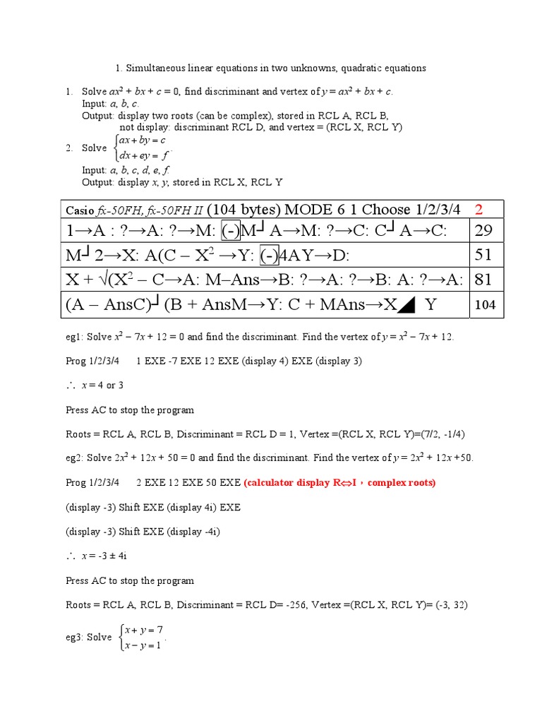 Simultaneous Linear Equations in Two Unknowns, Quadrati | PDF