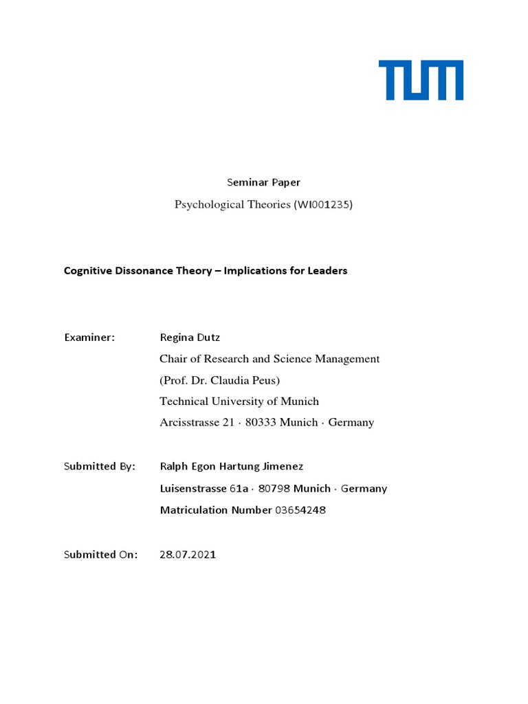 Seminar Paper - CDT - Ralph Hartung | PDF | Self Concept | Attitude ...