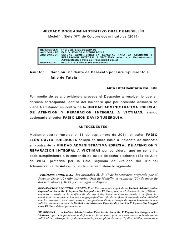 2014-00606-Sancion Desacato Unidad | PDF | Debido al proceso | Caso de ley