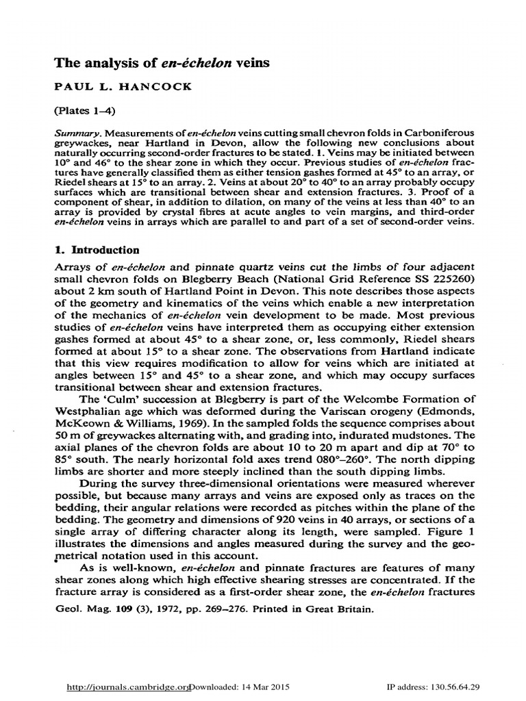 Hancock1972 The Analysis of En-Echelon Veins | PDF | Fault (Geology ...