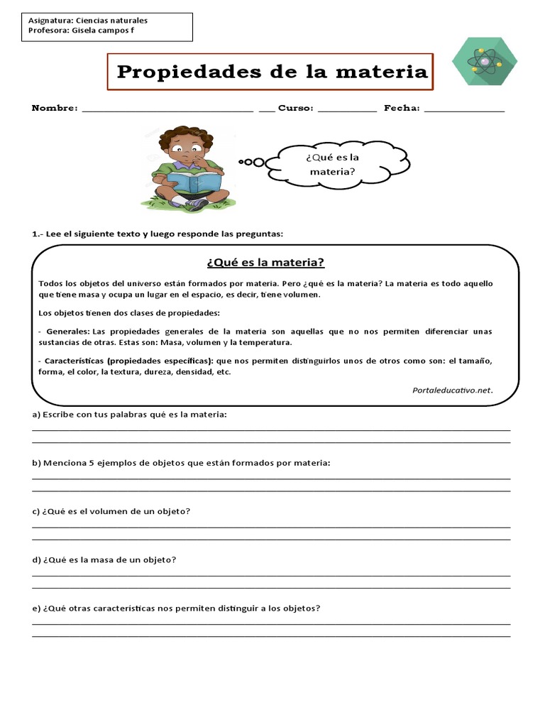 Guía Propiedades de La Materia 4° Basico | PDF | Importar | Masa