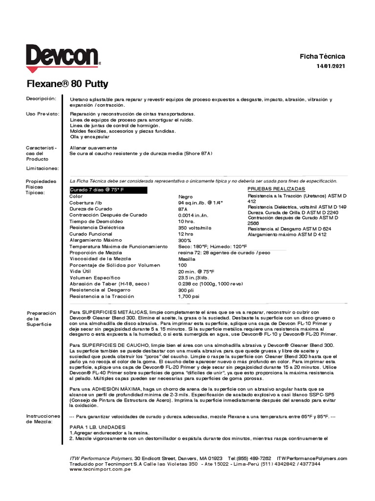 Ficha Técnica DEVCON-FLEXANE-80-PUTTY-FT | PDF | Abrasivo | Materiales ...