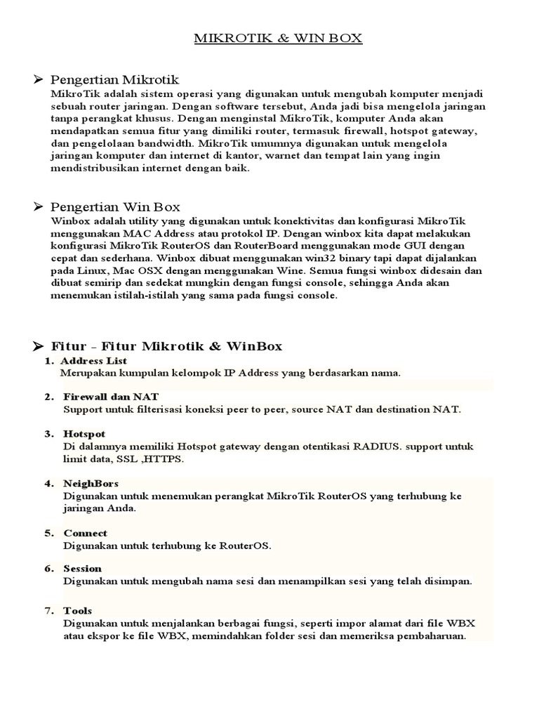 Fitur MIKROTIK Dan Winbox-1 | PDF