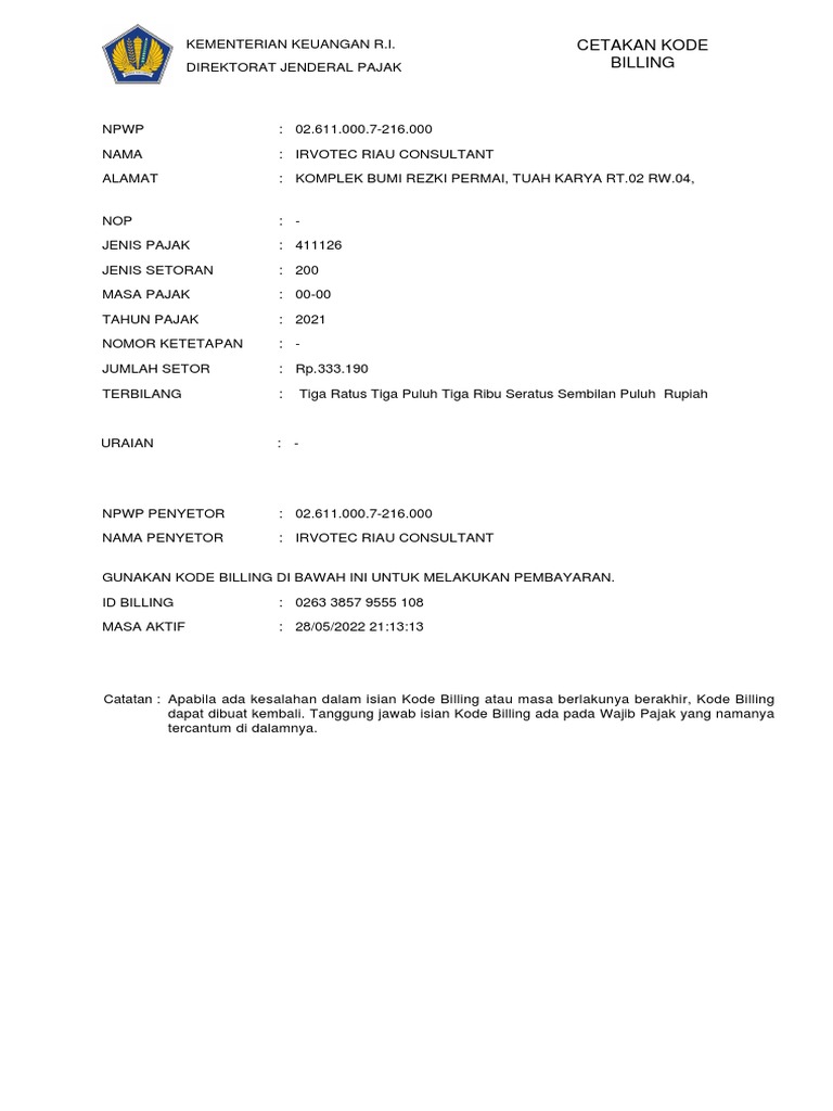 Bukti Setoran Pajak 2021 | PDF