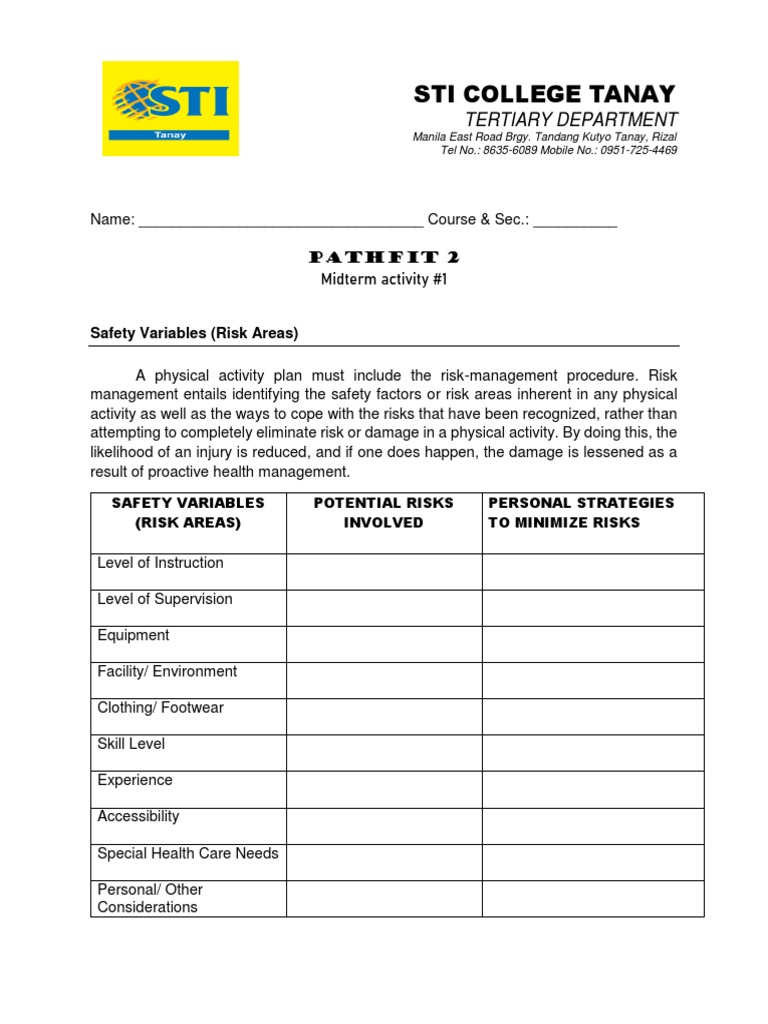 Activity 1 PATHFIT 2 MIDTERM | PDF | Risk | Health Care
