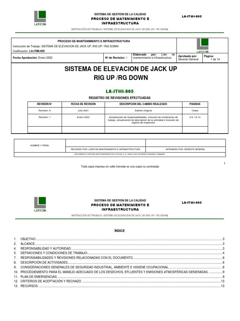 La-Itmi-005 Sistema de Elevacion Jack Up Rig Up Rig Down Rev 1 | PDF ...