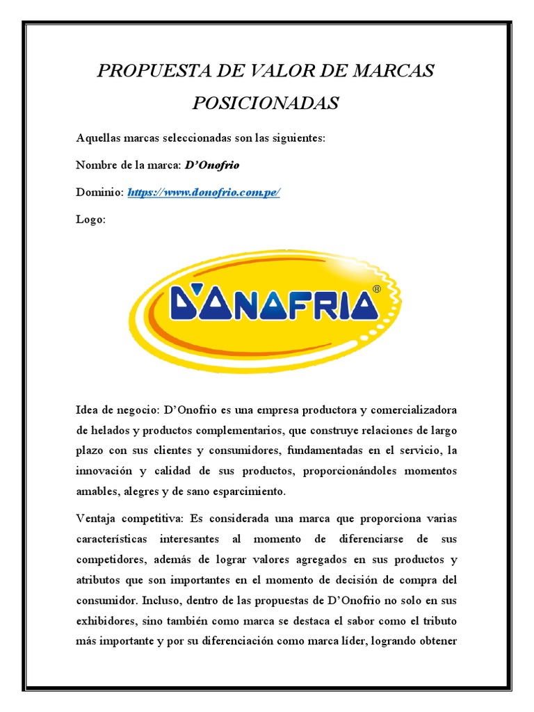 Propuesta de Valor de Marcas Posicionadas | PDF | Marca | Ventaja ...