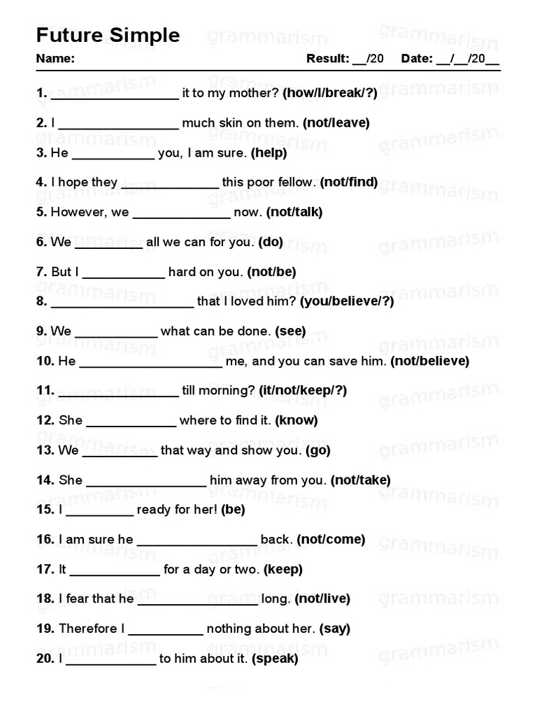 Grammarism Future Simple Test 6 1067563 | PDF