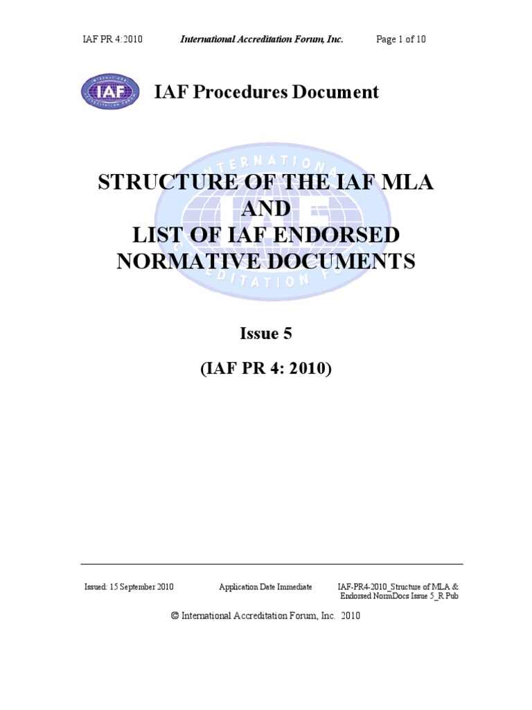 858670.IAF-PR4-2010 Structure of MLA & Endorsed NormDocs Issue 5 R Pub ...