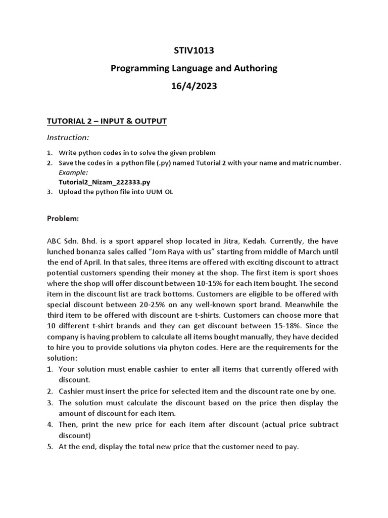 Tutorial2 - Input N Output - 230419 - 072628 | PDF