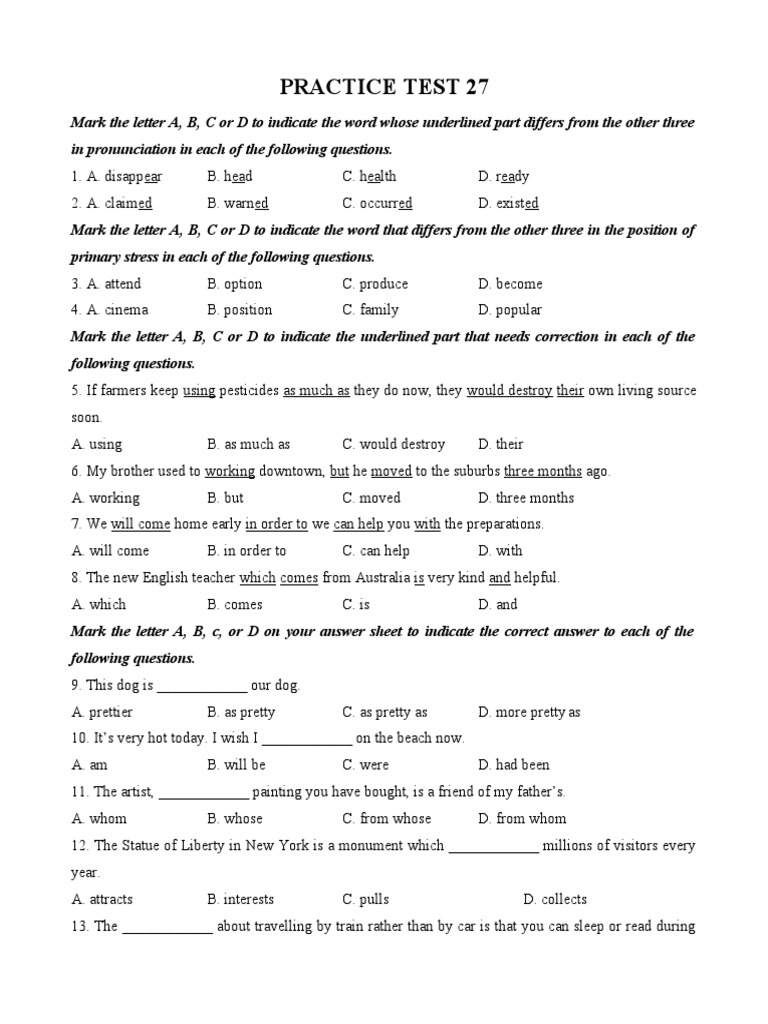 Practice Test 27 | PDF | Bamboo