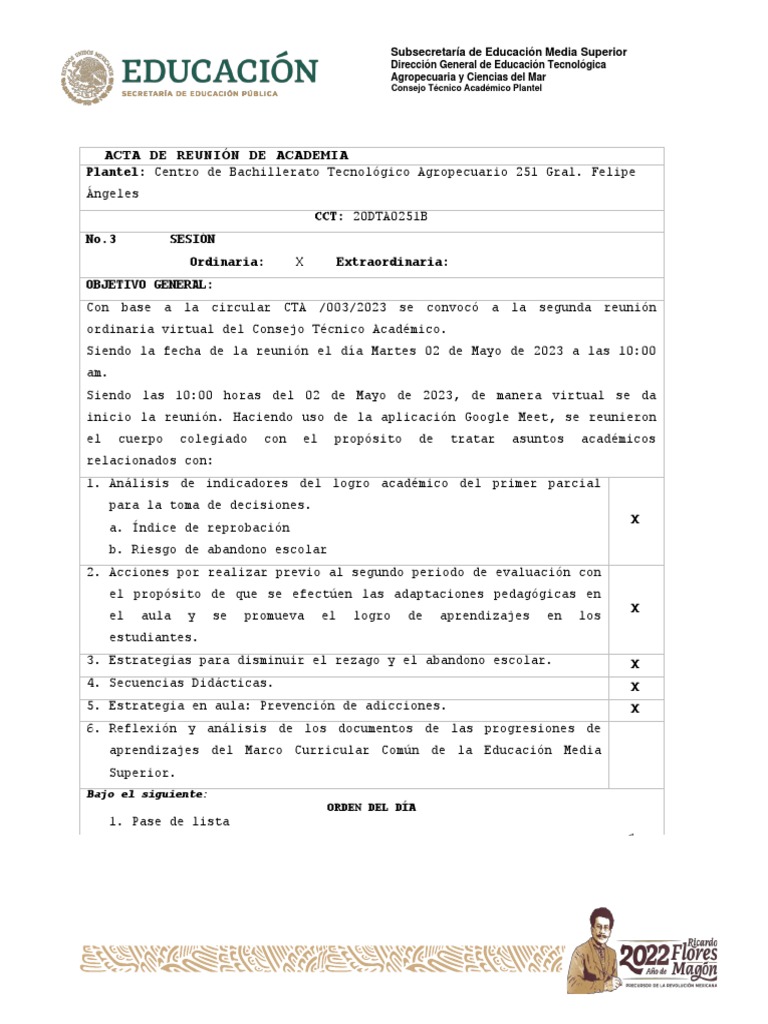 3ra Acta Ordinaria Cta Cbta 251 Mayo 2023 | PDF | Enseñando | Maestros