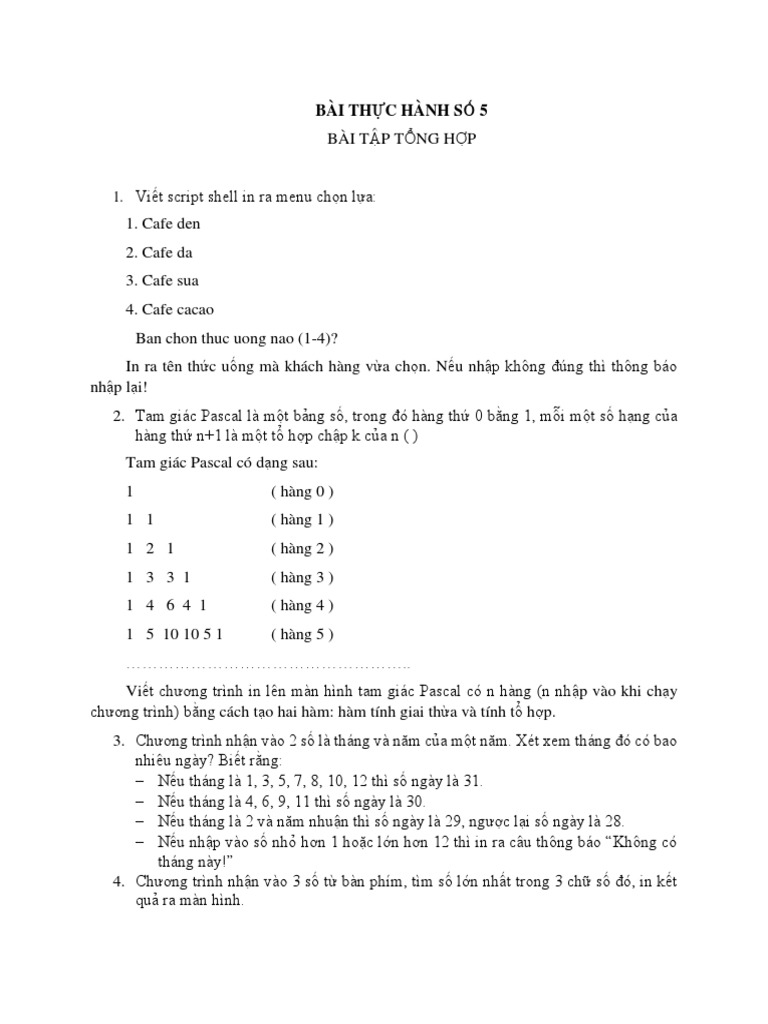 Bai thuc hanh so 4 - Bài tập tổng hợp | PDF