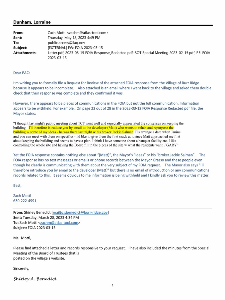 Burr Ridge Emails On TCF Property | PDF