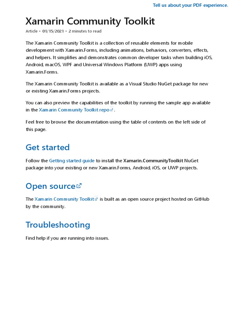 Xamarin Community Toolkit | PDF | Boolean Data Type | Xamarin