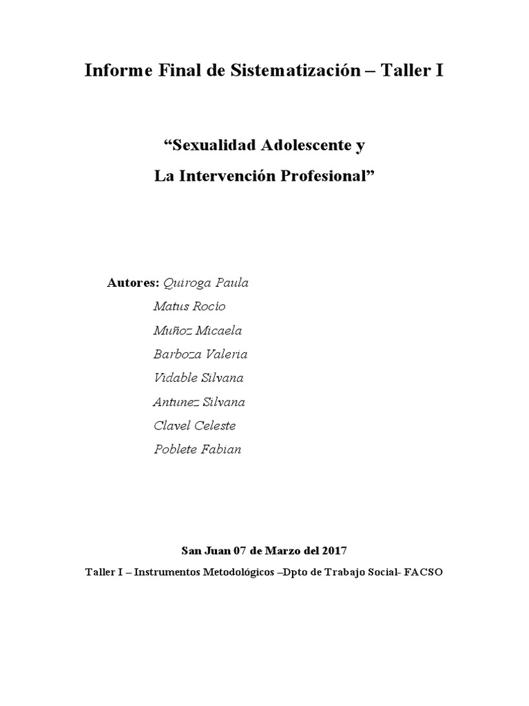 Informe de Sistematizacion Sexualidad Adolescente Desde El Ts | PDF | Sexualidad | Adolescencia
