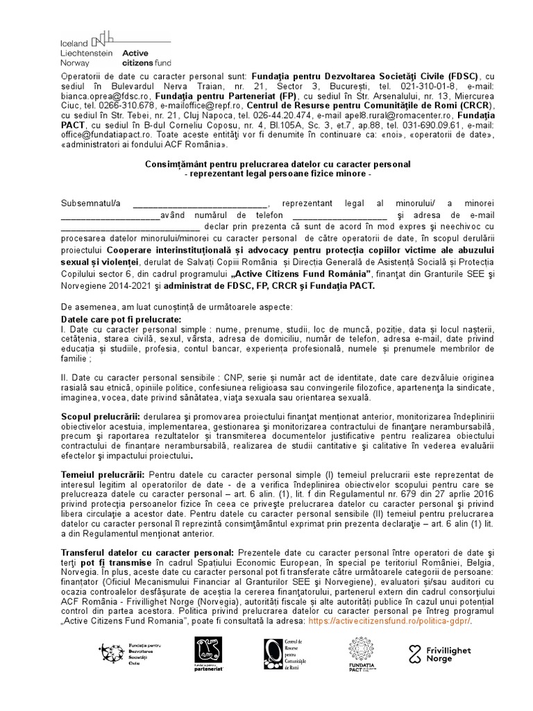 Anexa 7 - Formular GDPR (Minori) | PDF