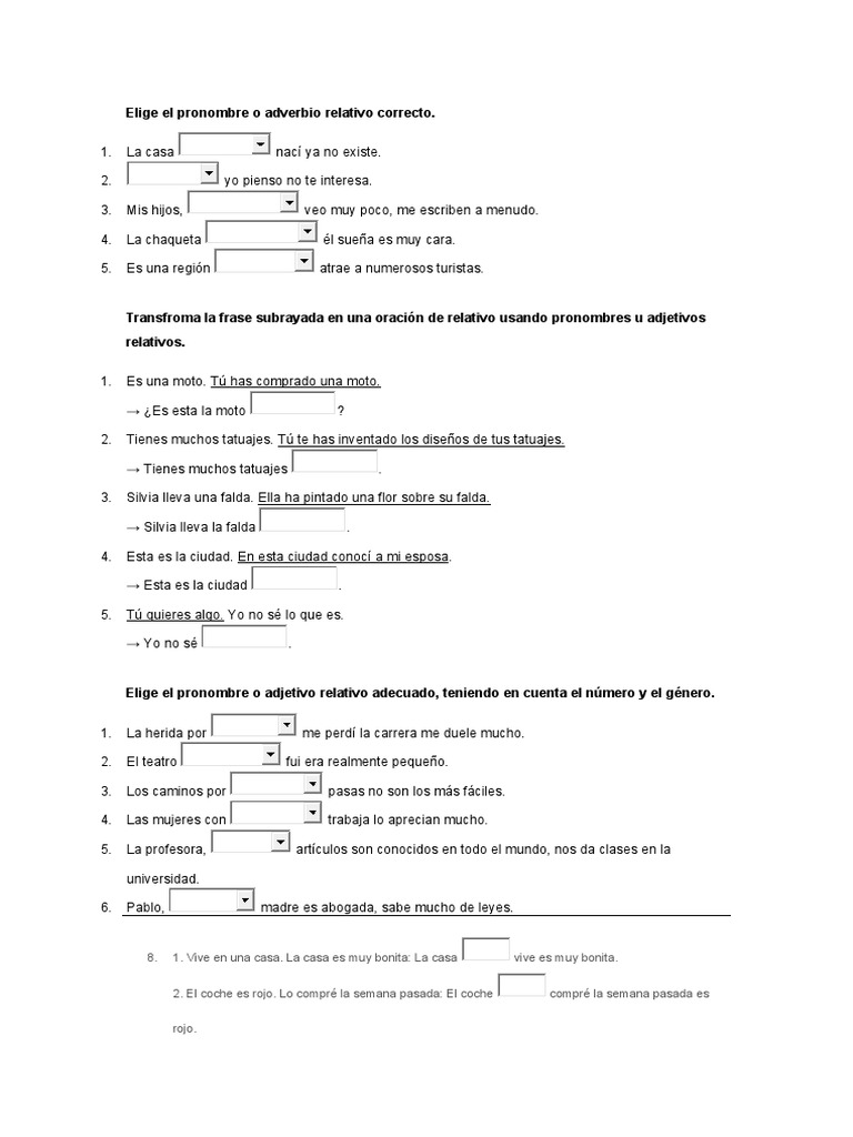 Ejercicios Relativos Español | PDF