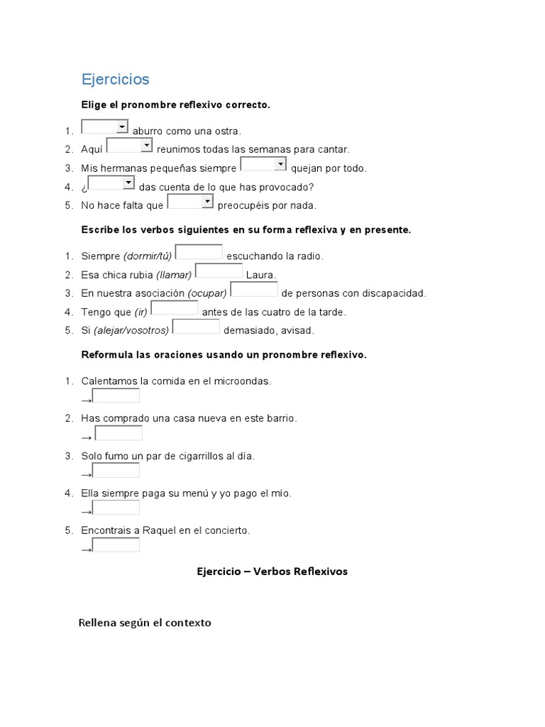 Ejercicios Verbos Reflexivos | PDF