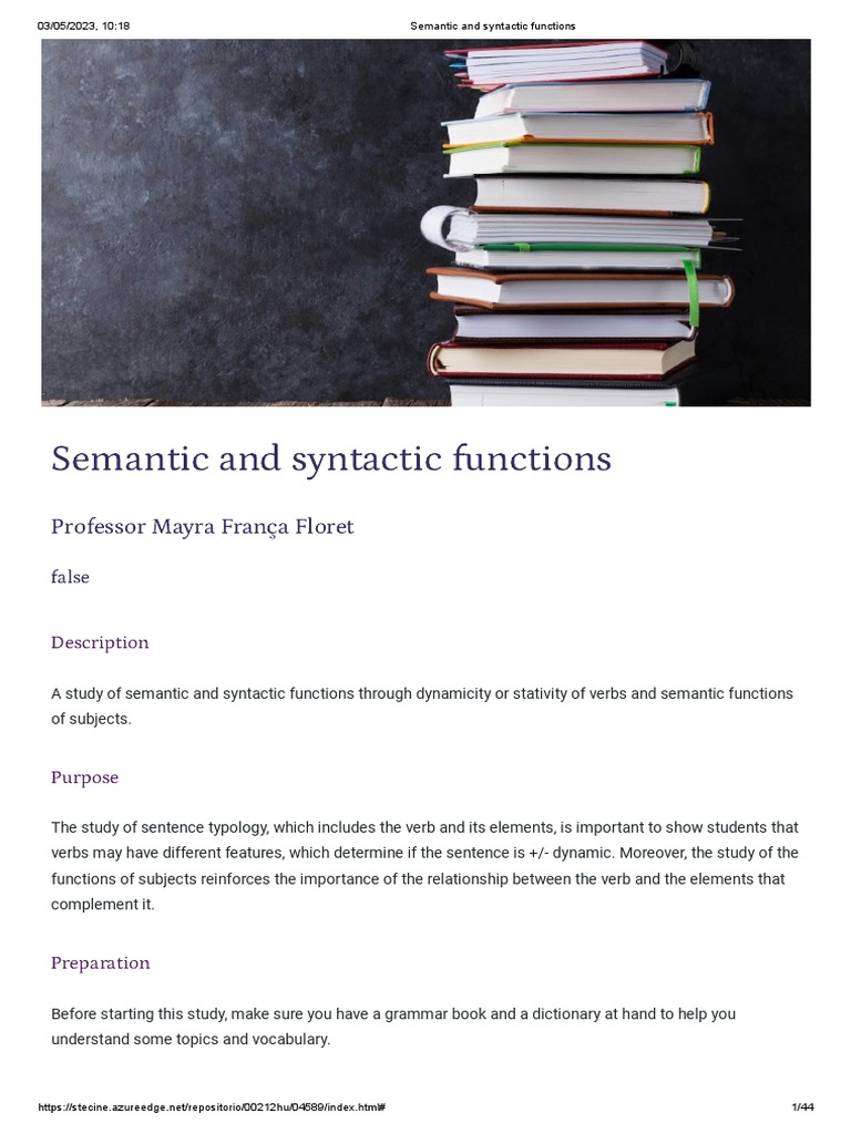 3 - Semantic and Syntactic Functions | PDF | Subject (Grammar ...